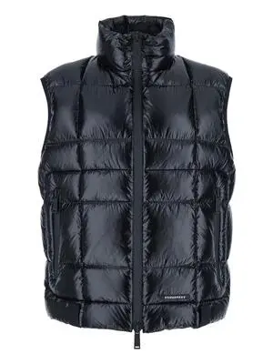 Dsquared2 Black Sleeveless Quilted Down Jacket With High Neck And Logo Patch - Multicolor