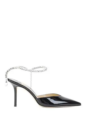 JIMMY CHOO Saeda 85 Patent Leather Pumps With Crystal Ankle Strap - Black