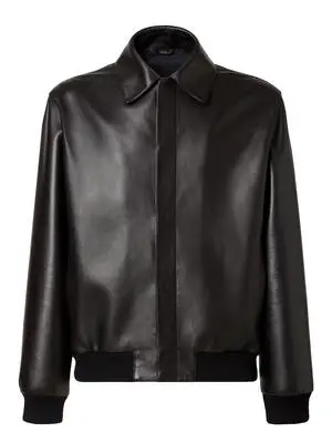 Fendi Leather Jacket With Embroidered Logo - Black