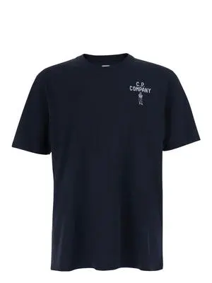 C.P. COMPANY C.P. Company Men Blue T-Shirt With Round Neck And Logo Print In Cotton Man Multicolor
