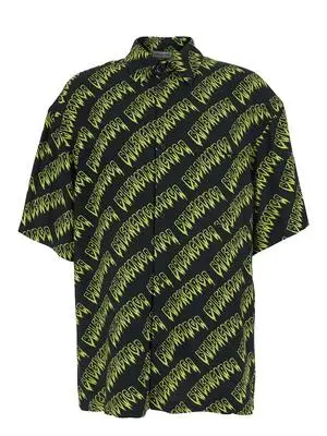 Balenciaga Creeper' Shirt With Classic Collar And All-over Logo Motif In Viscose For - Black