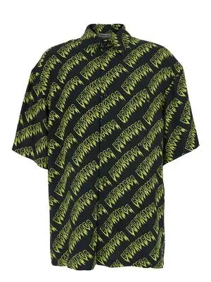 Balenciaga Creeper' Shirt With Classic Collar And All-over Logo Motif In Viscose For - Multicolor