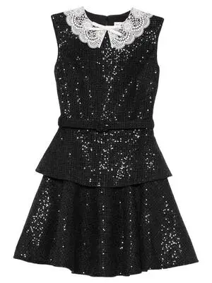 SELF-PORTRAIT Embellished Square Neck Sleeveless Dress - Black