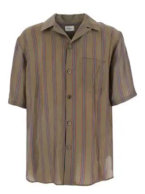 SAINT LAURENT Saint Laurent Men Boxy Strips Shirt With Collar And Long Sleeves In Brown For Men