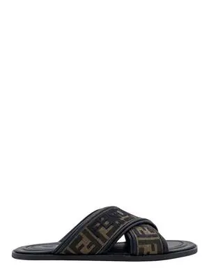 Fendi Ff Jacquard Fabric Sandals With Embroidered Logo - Multicolor