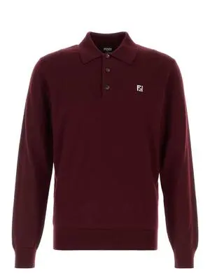 Fendi Burgundy Stretch Wool Polo Shirt - Red