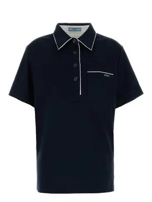 Prada Navy Cotton Polo Shirt With Contrast Piping - Blue