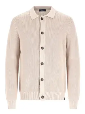FAY Cardigan In Cotton Knit - Cream