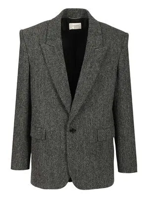 Saint Laurent Herringbone Worsted Wool Blazer - Black
