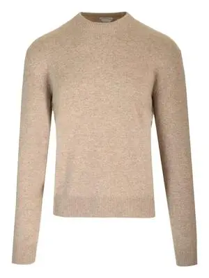 Bottega Veneta Beige Cashmere Sweater With Intrecciato Leather Patches - Cream