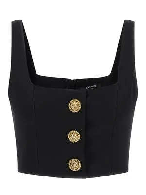 BALMAIN Balmain Cropped Wool Top With 'Leone Doppia Catena' Buttons