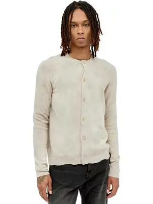 Acne Studios Wool-blend Crewneck Cardigan With Embroidered Logo - Cream