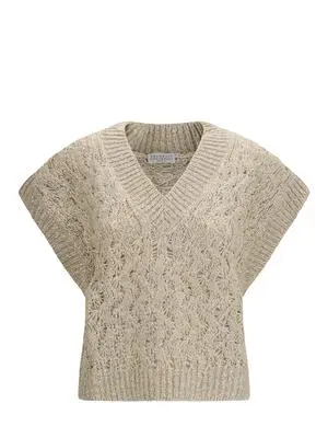 Brunello Cucinelli Silk Blend Sequined Vest - Cream