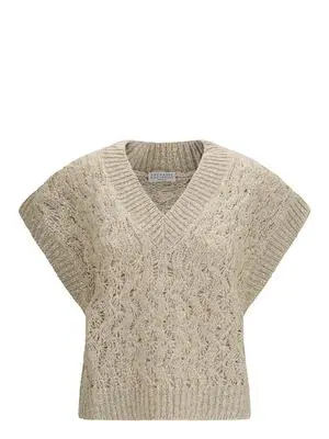 Brunello Cucinelli Silk Blend Sequined Vest - Cream