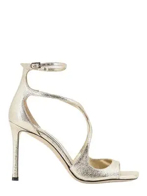 JIMMY CHOO Jimmy Choo Azia Glittered Leather Sandals Silver