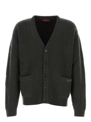 Gucci Ribbed Virgin Wool And Cashmere Blend Cardigan - Gray