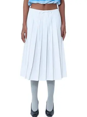 Prada Pleated Midi Skirt With Drawstring Waist - White