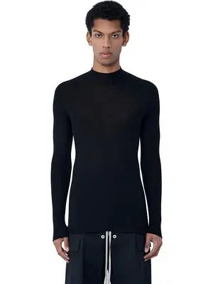 Rick Owens Ribbed Knit High Neck Long Sleeve Top - Black
