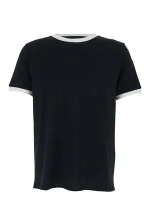 A.p.c. Black Crew Neck T-shirt With Contrasting Details On The Neck And Sleeves In Cotton And Linen Blend - Multicolor