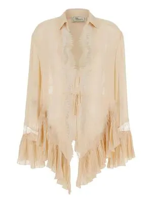 Blumarine Lace Detail Georgette Top - Multicolor