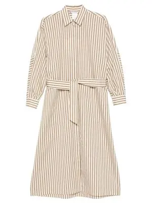 Max Mara Striped Silk Blend Belted Dress - Multicolor