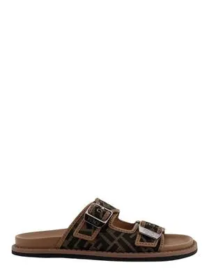 Fendi Ff Jacquard Fabric Feel Sandals With Buckles - Multicolor