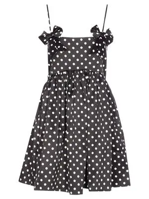 GANNI Polka Dot Satin Mini Dress With Bow Detail - Black