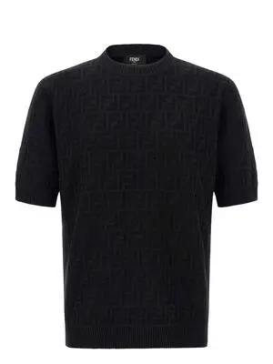 Fendi Ff Logo Crew Neck Short Sleeve Sweater - Black
