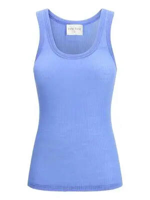 FORTE_FORTE Ribbed Wool U-neck Top - Blue