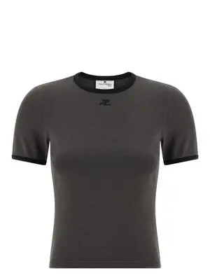 COURREGES Signature Contrast Trim T-shirt - Gray