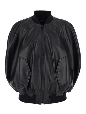 Balenciaga Leather Bomber Jacket With High Collar - Multicolor