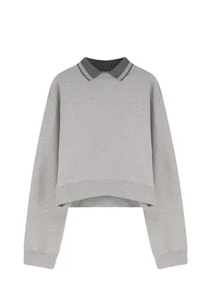 Miu Miu Melange Cotton Sweatshirt With Ribbed Crewneck - Multicolor