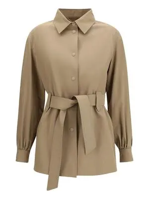 Max Mara Wool Belted Jacket-shirt - Brown