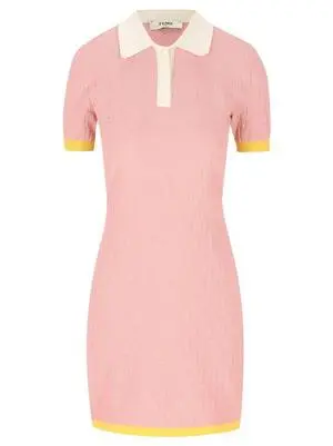 Fendi Short Sleeve Polo Dress With Logo Pattern - Multicolor