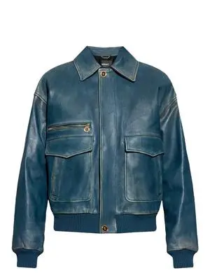 Versace Leather Zip-up Jacket - Blue