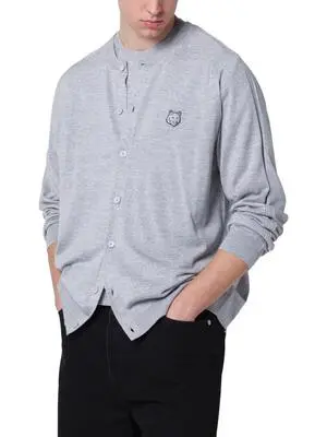 Maison Kitsuné Grey Melange Wool Cardigan With Fox Head Logo - Gray