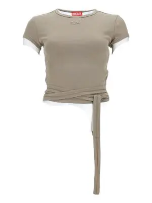DIESEL® Ribbed T-shirt With Drawstring Detail - Multicolor