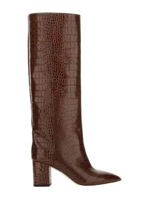 Paris Texas Anja Boot Croc Effect Knee High Boots - Brown