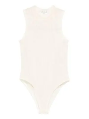 FORTE_FORTE Sleeveless Tulle Bodysuit With Scalloped Trim - Multicolor