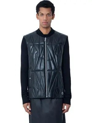 Moncler Geocamo Flight Leather Hooded Gilet - Black