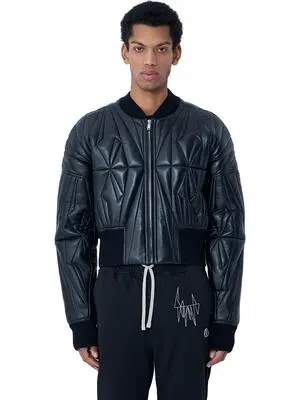Moncler Geometric Quilted Leather Bomber Jacket - Black