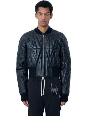 Moncler Moncler Geometric Quilted Leather Bomber Jacket Black