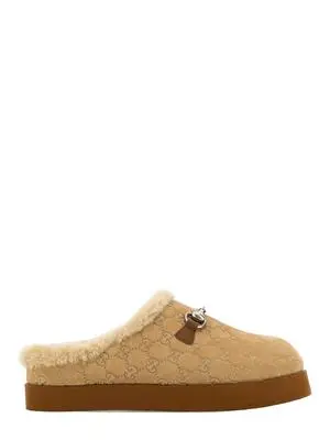 Gucci Beige Suede Monogram Slippers - Brown