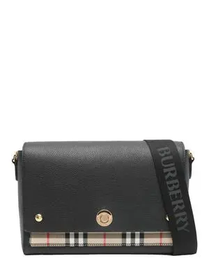 Burberry Check Pattern Leather Shoulder Bag - Black