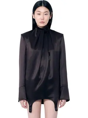 Saint Laurent Twist-neck Garter Blouse In Silk Satin - Brown