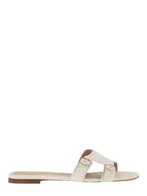 Santoni Leather Flat Sandals With Double Buckle Straps - White