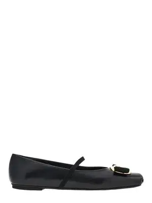 FERRAGAMO Lambskin Ballet Flats With Vara Bow Detail - Black
