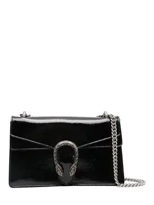 Gucci Calf Leather Tiger Head Shoulder Bag - Black