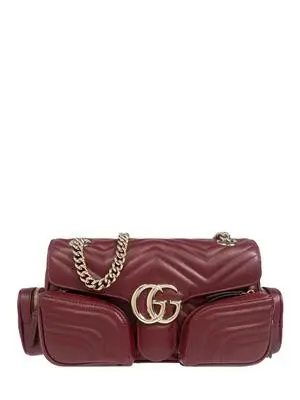 Gucci Cardinal Leather Chevron Quilted Shoulder Bag With Double G Logo - Red