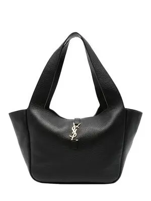 Saint Laurent Calf Leather Cassandre Logo Shoulder Bag - Black